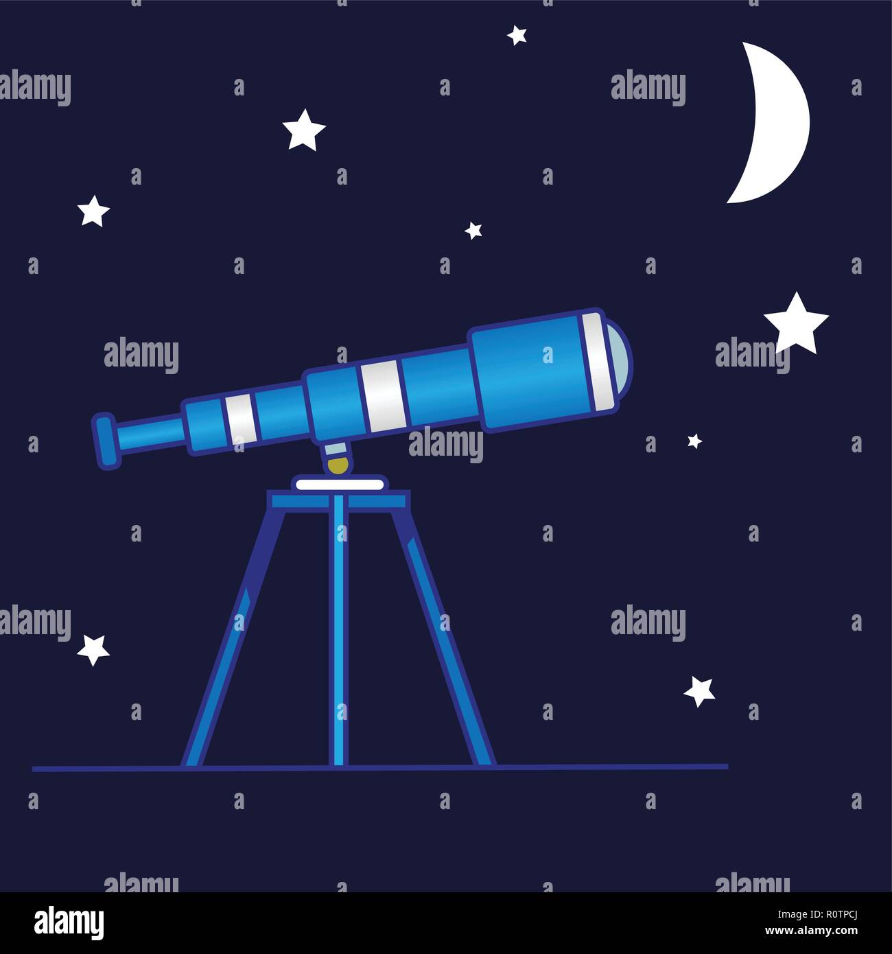 vector telescope with tripod , sky , moon and stars Stock Vector Image ...