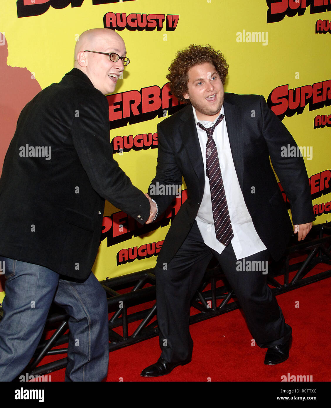 The director Greg Mottola and Jonah Hill arriving at the SUPERBAD ...
