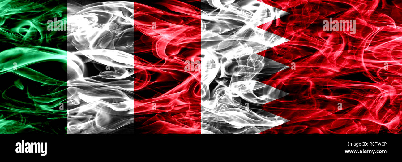 Italy vs Bahrain, Bahrani smoke flags placed side by side. Thick ...