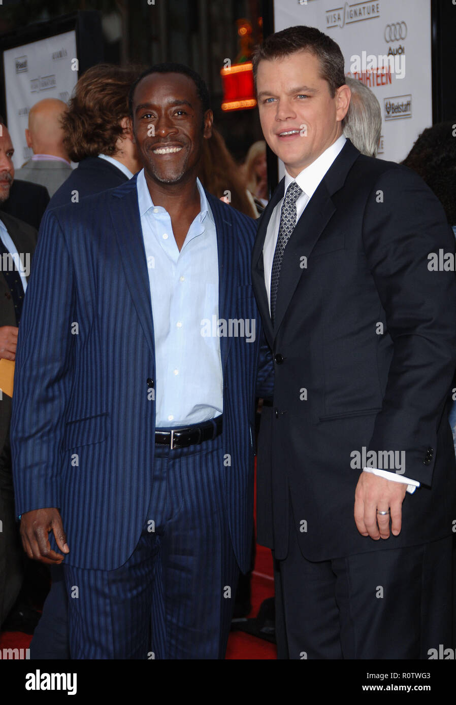 Don Cheadle and Matt Damon arriving at the OCEAN 13 Premiere at the ...
