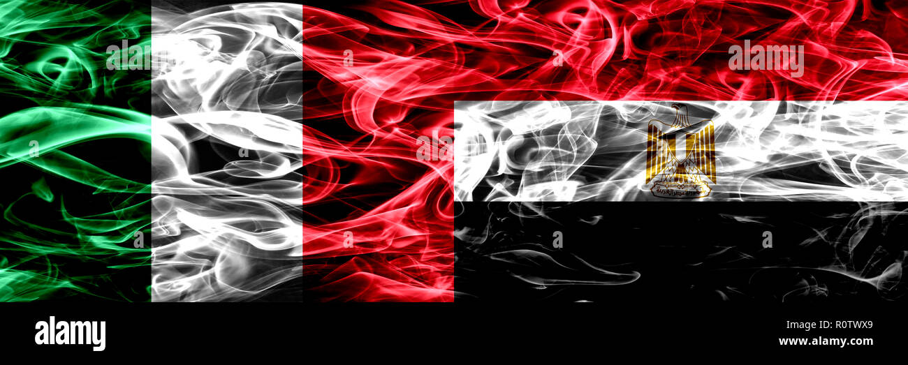 Italy vs Egypt, Egyptian smoke flags placed side by side. Thick ...