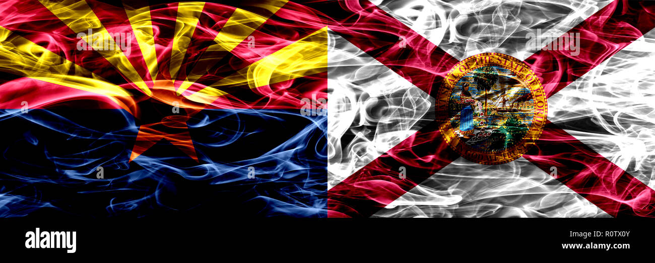 Arizona vs Florida colorful concept smoke flags placed side by side ...