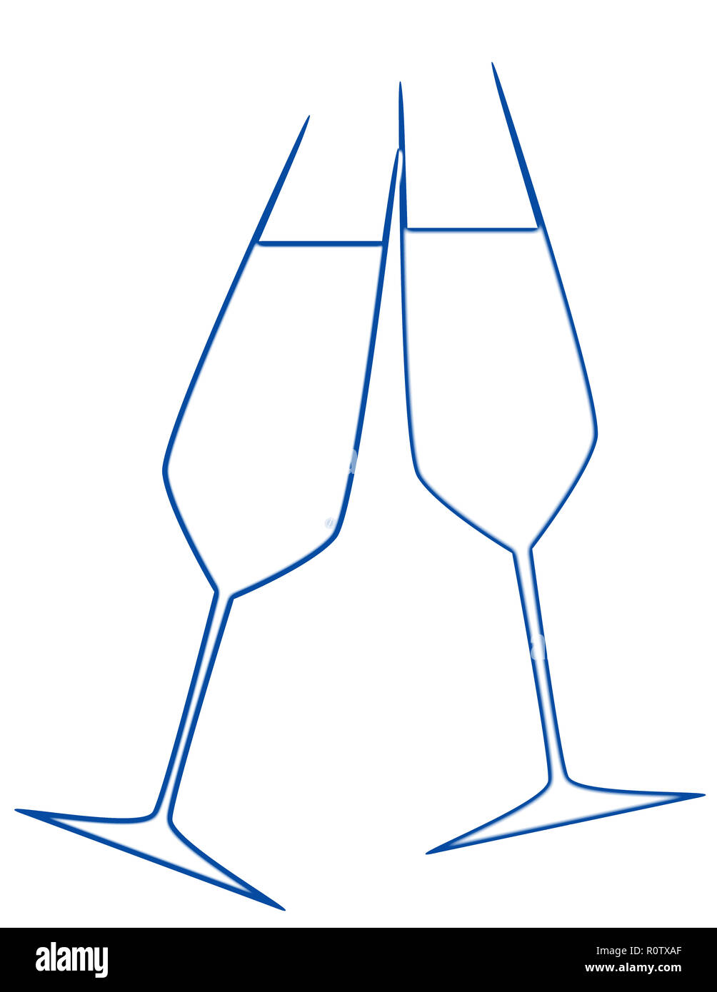 Two charged champagne glass outlines isolated on a white background ...