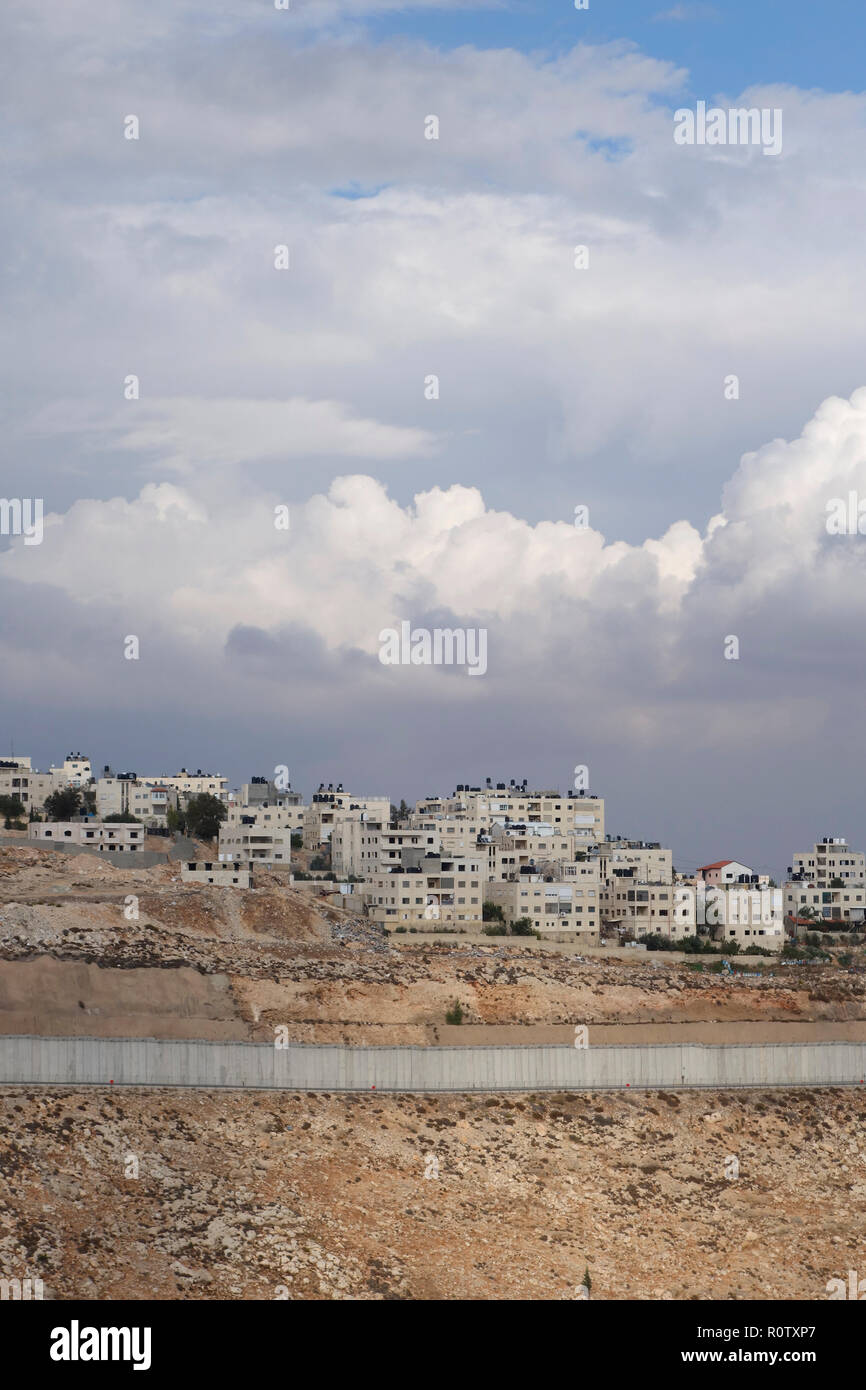 View of the West Bank separation barrier built by Israel surrounding ...