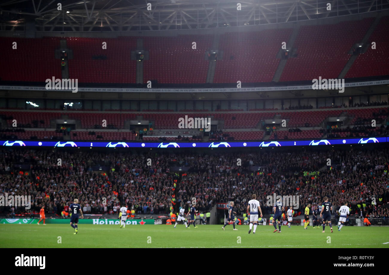 A view of empty seats during the UEFA Champions League match at Wembley ...