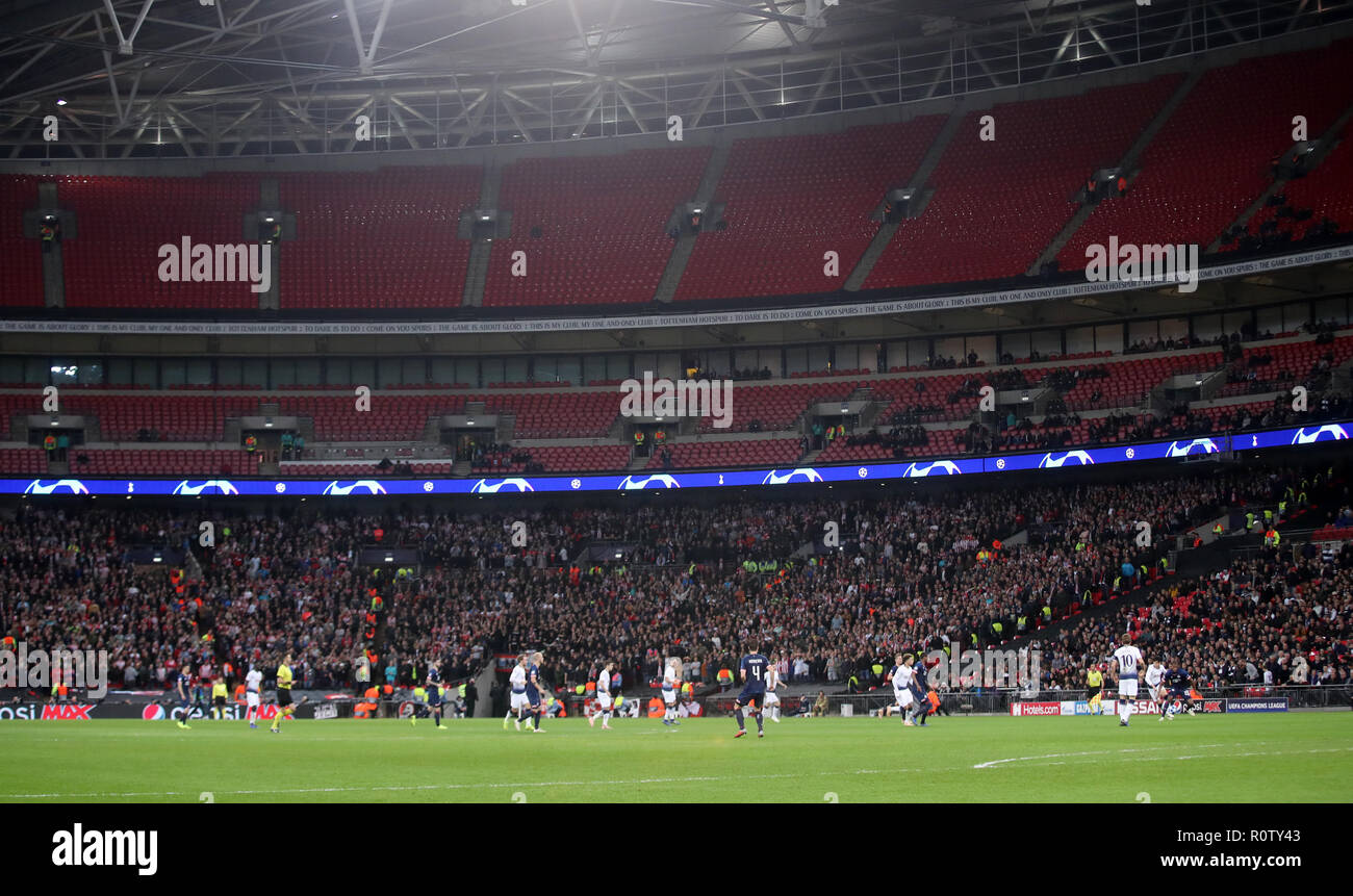 A view of empty seats during the UEFA Champions League match at Wembley ...