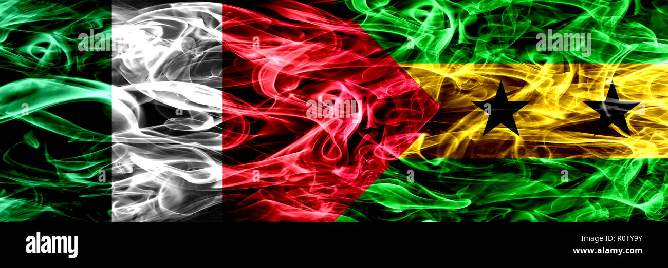 Italy Vs Sao Tome And Principe Smoke Flags Placed Side By Side Thick