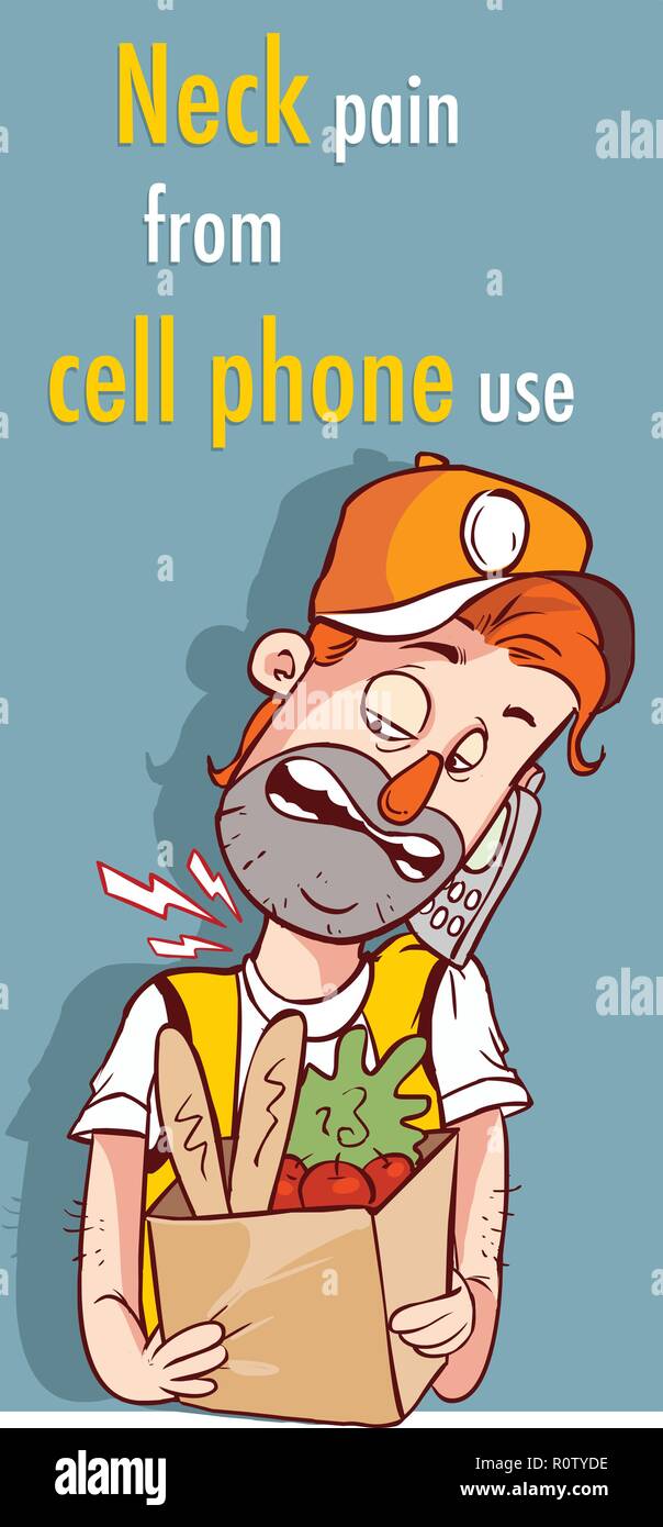 vector illustration of a Neck pain from cell phone use Stock Vector ...