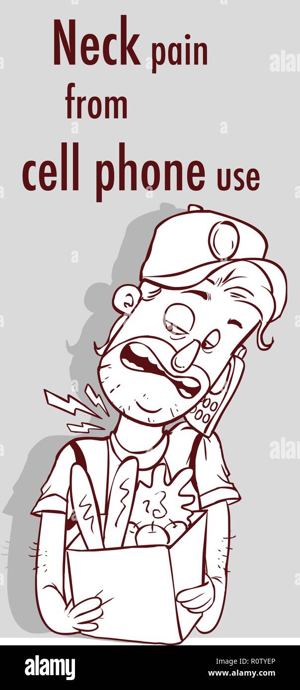 vector illustration of a Neck pain from cell phone use Stock Vector ...