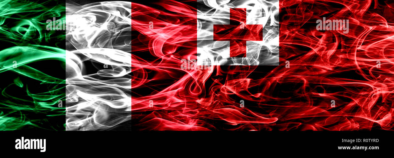 Italy vs Tonga, Tongan smoke flags placed side by side. Thick abstract ...