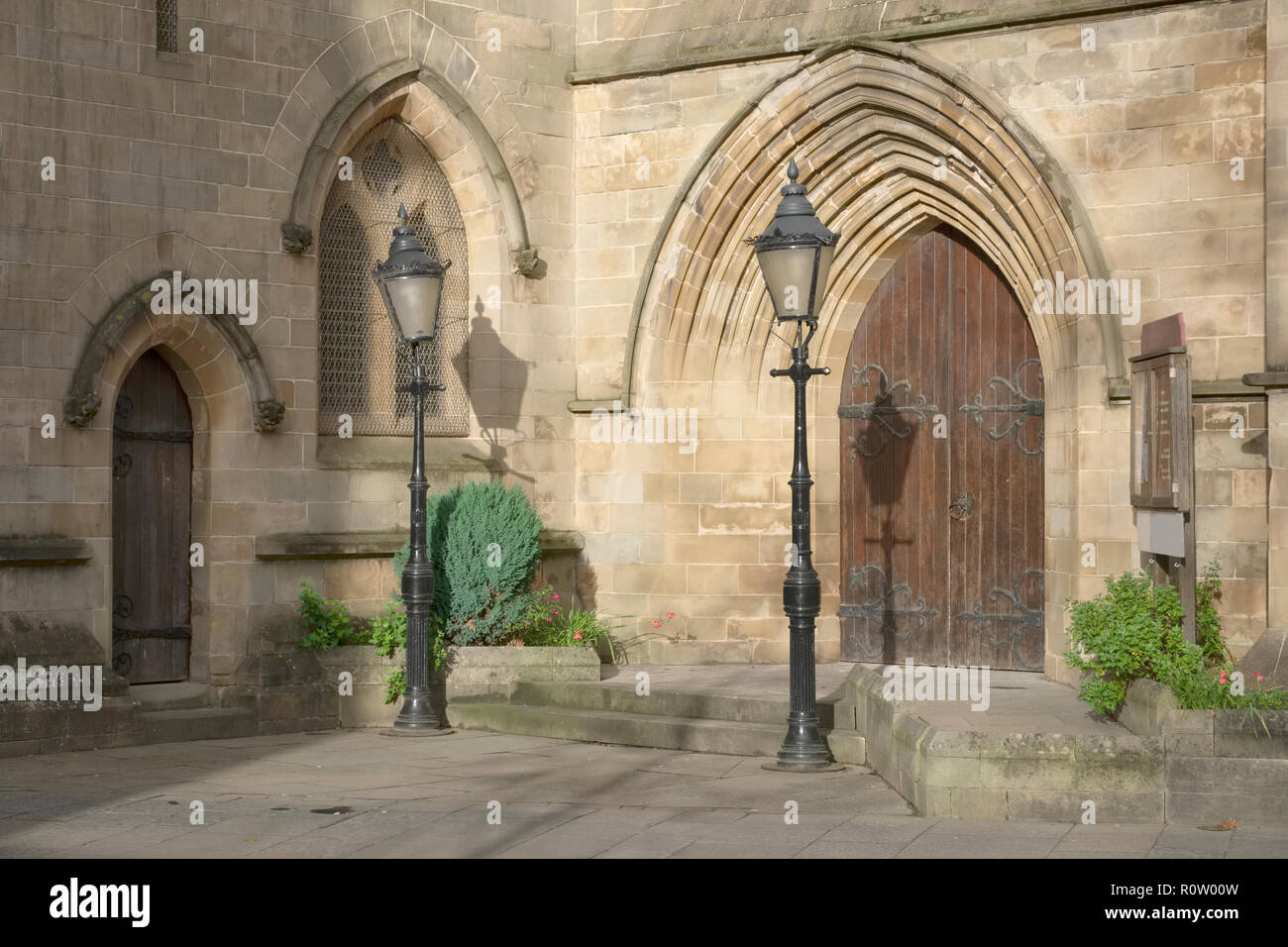 Church cathedral medieval building entrance early morning sunlight ...