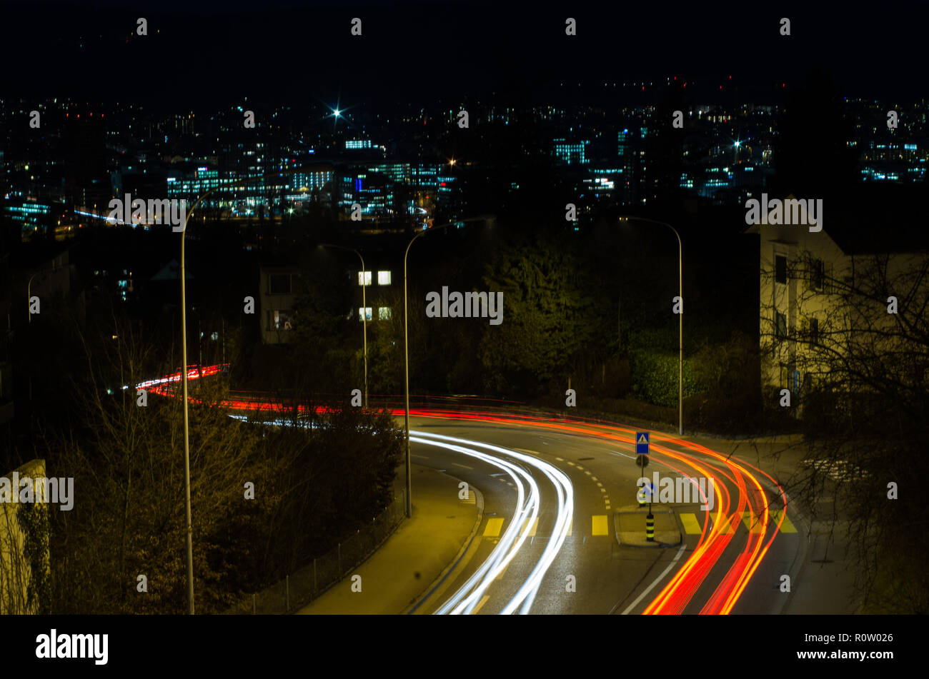City traffic lights at night Stock Photo - Alamy