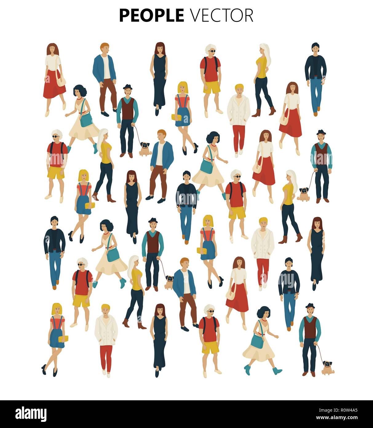 People crowd. Cartoon style illustration of young men and woman Stock ...