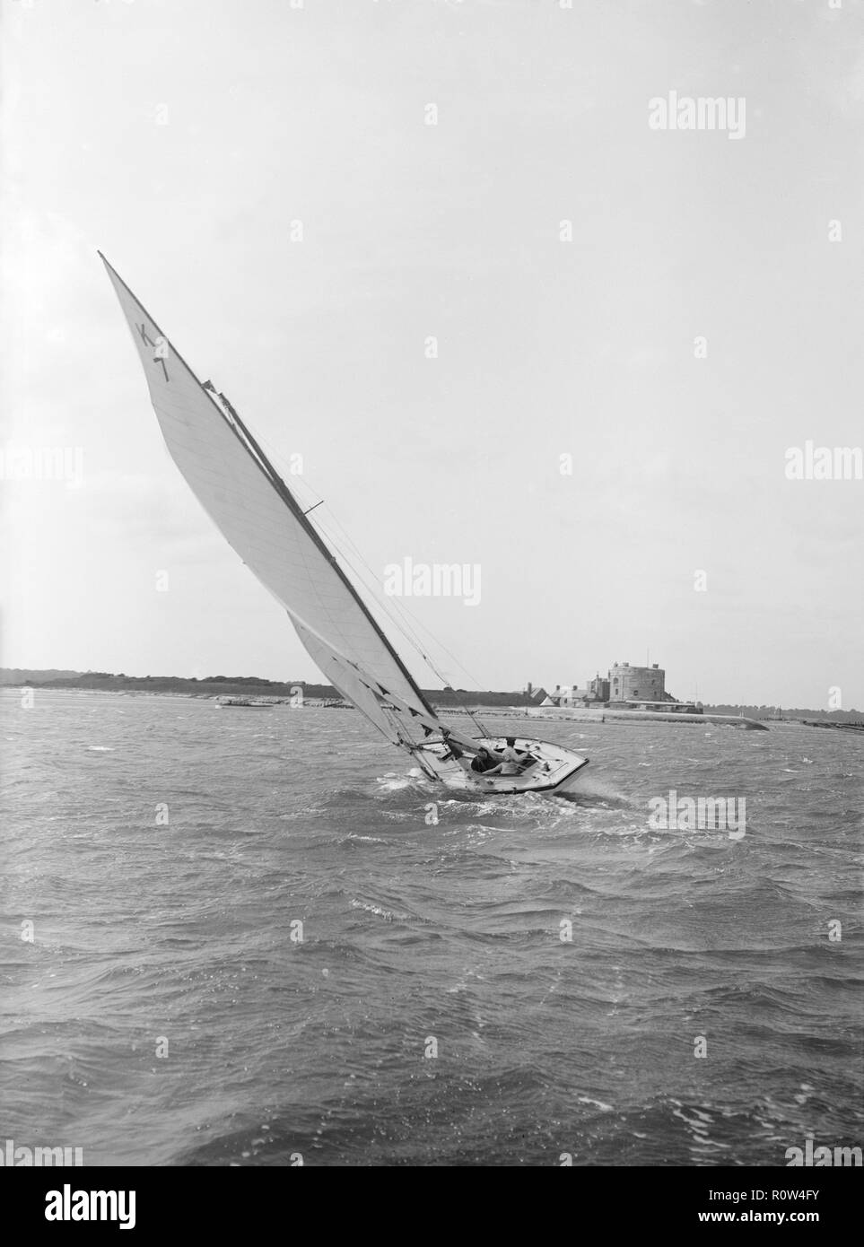 The 7 Metre yacht 'Genevia' (K7) beating to windward, 1912. Creator ...