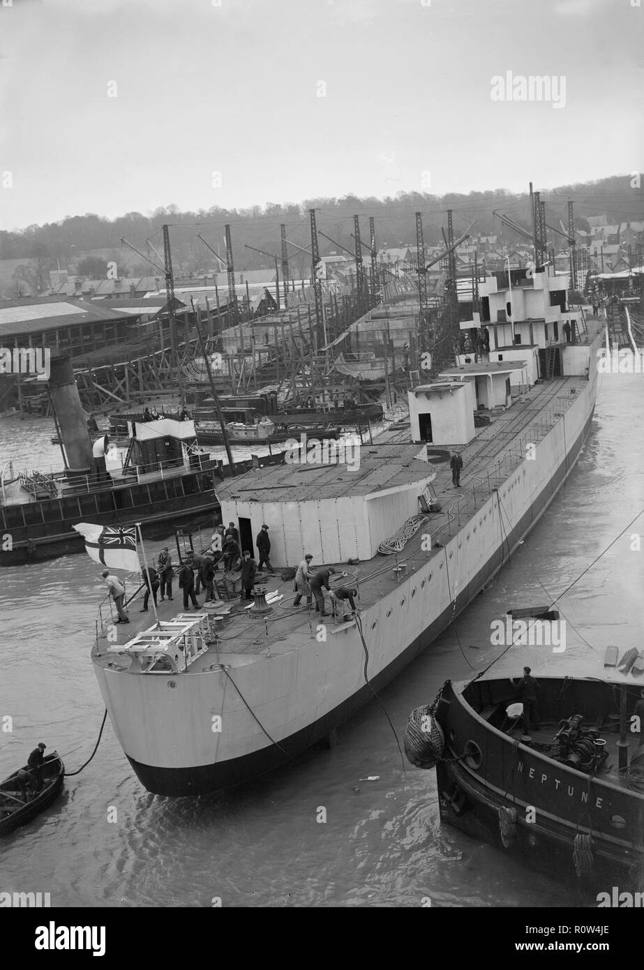 Launch of unknown ship at Samuel J. White's shipyard. Creator: Kirk ...