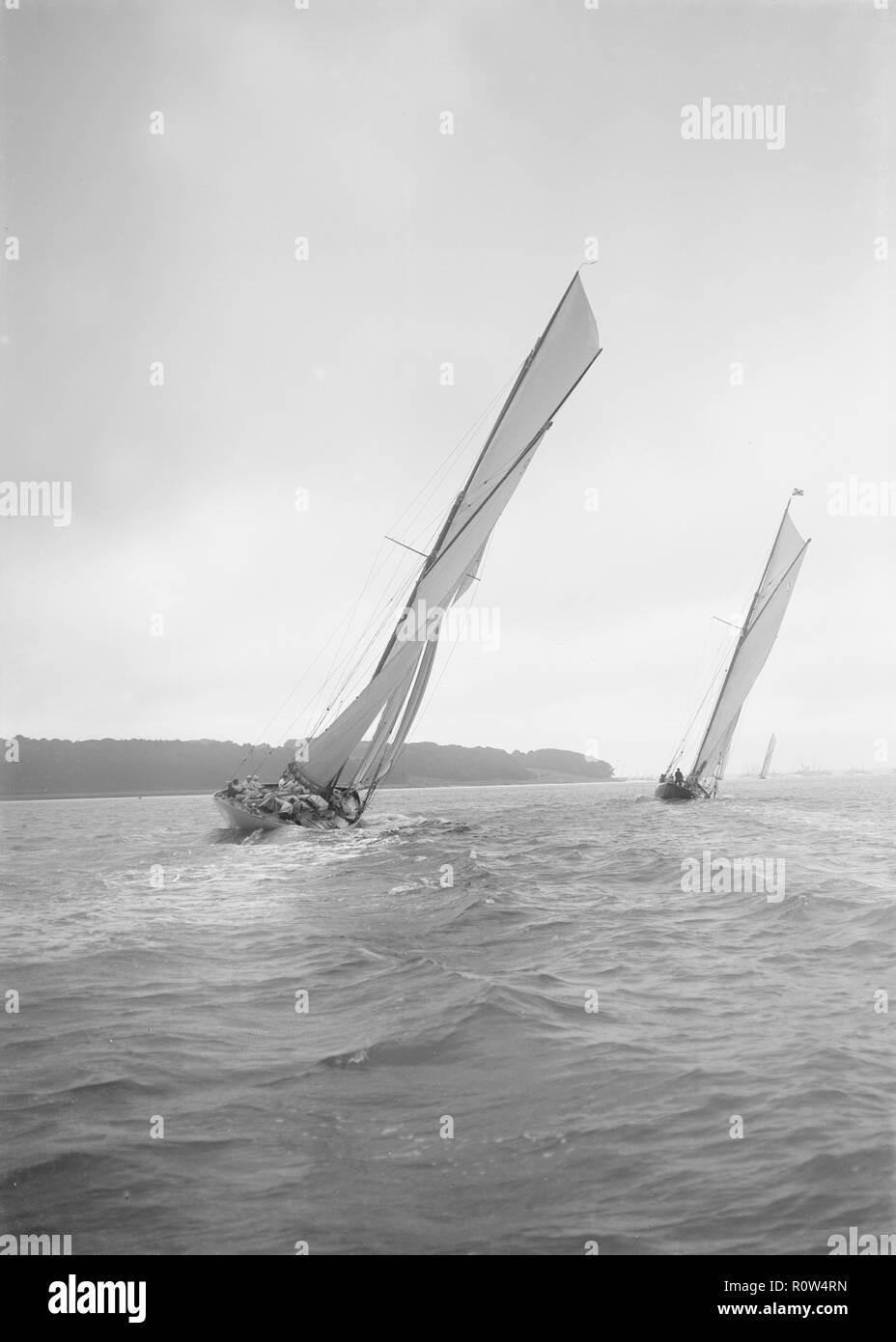 The racing cutters 'Rosamond' and 'Creole' sailing close-hauled, 1911 ...