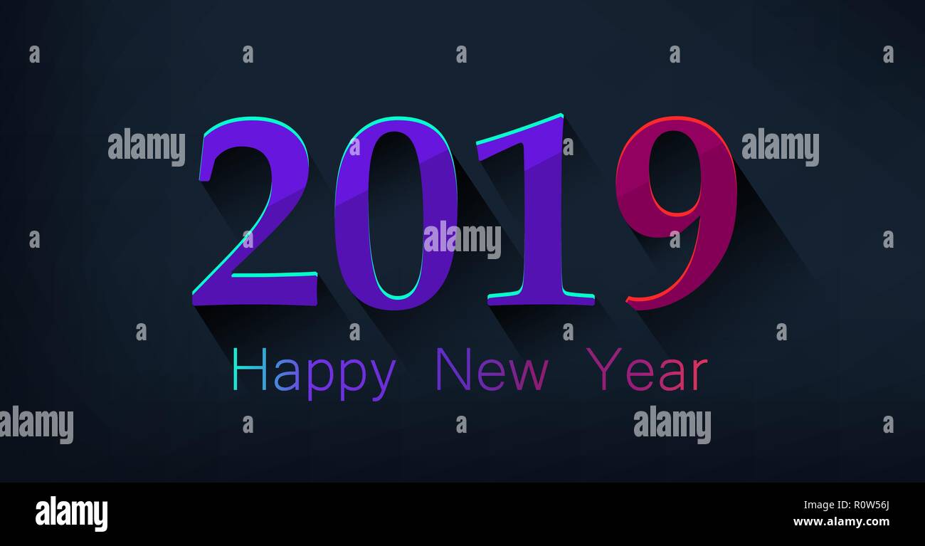 Happy New Year greeting card with colored number 2019 and ...