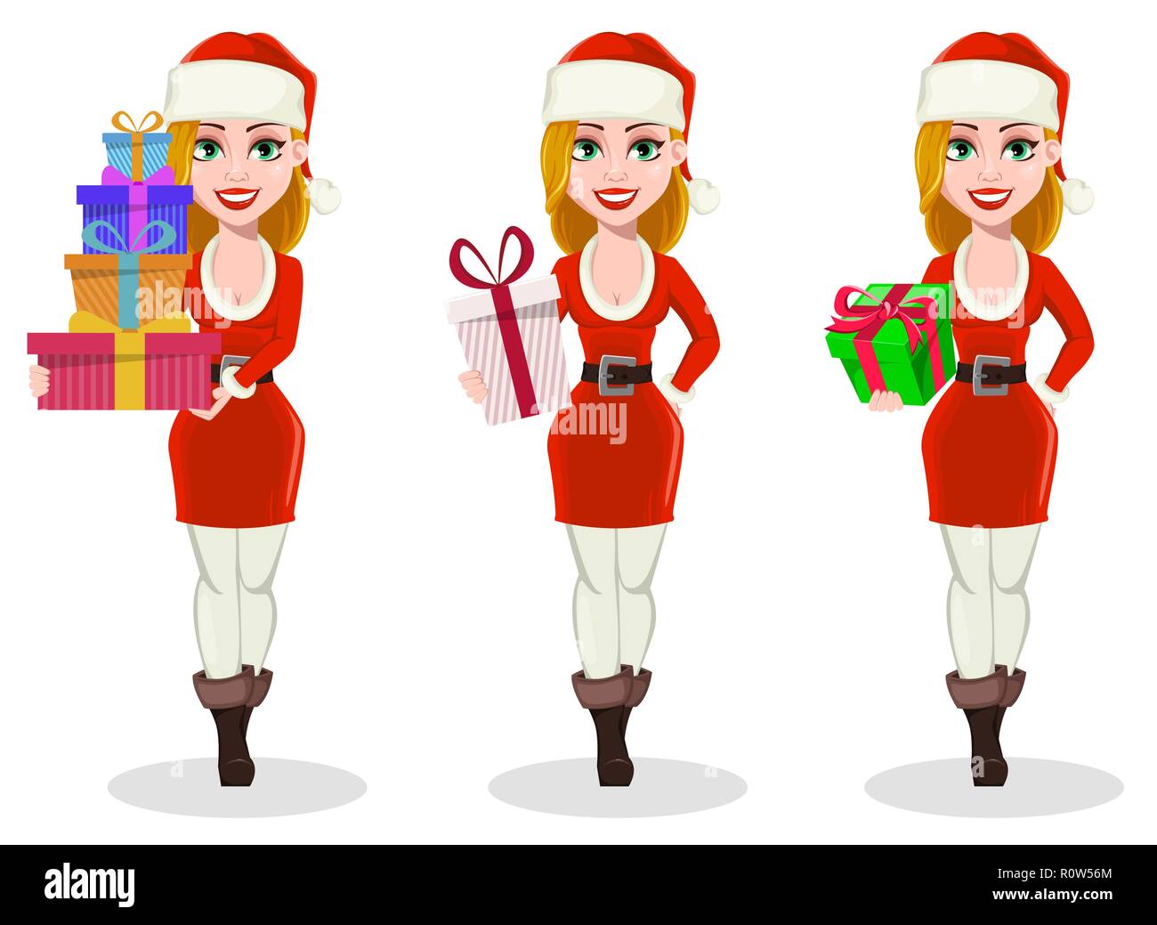 Surprise woman in santa hat Stock Vector Images - Alamy