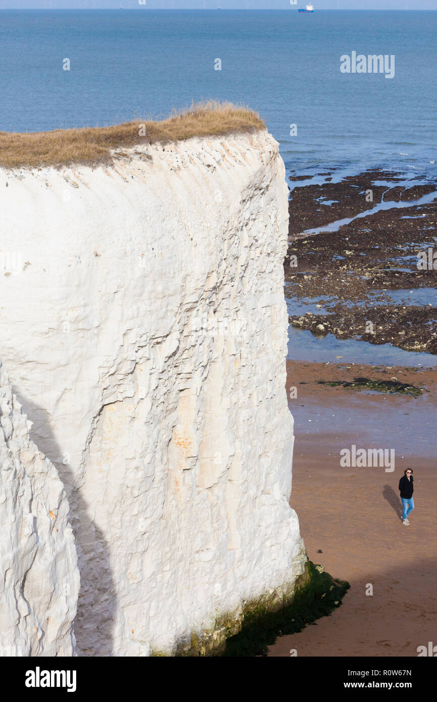 Chalk cliff overlooking part of Botany Bay, near Broadstairs, Kent, UK ...