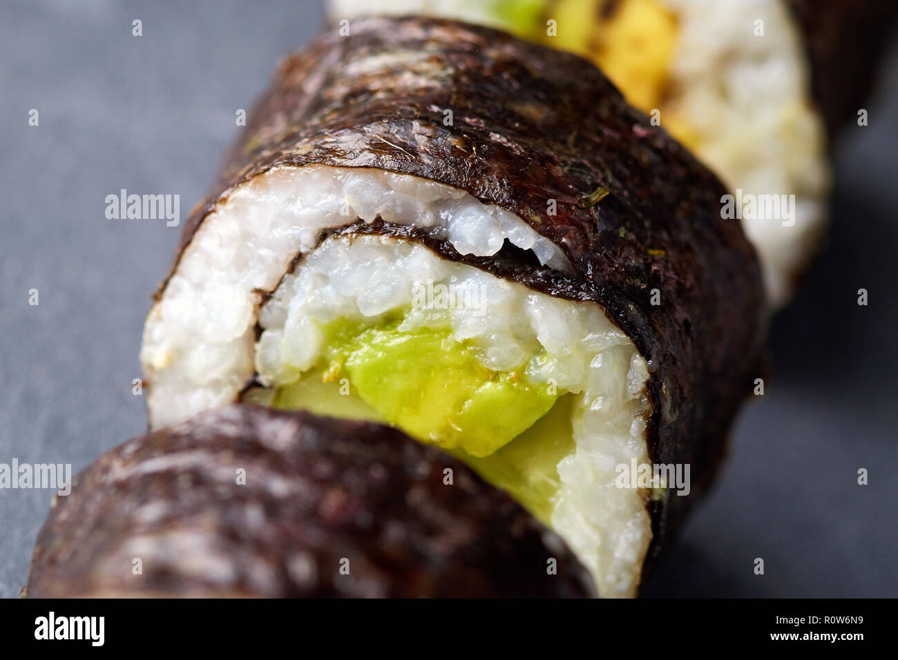 Vegan sushi rolls made with nori algae, sushi rice, cucumbers and ...