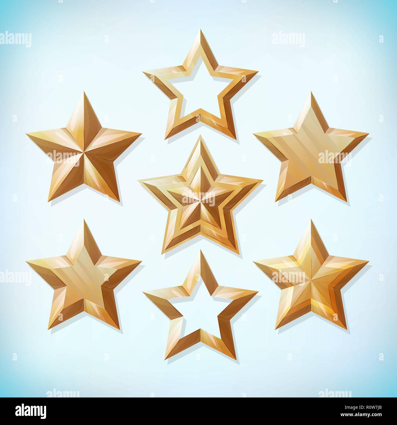 Realistic gold star set. Award icon collection. Vector illustration ...
