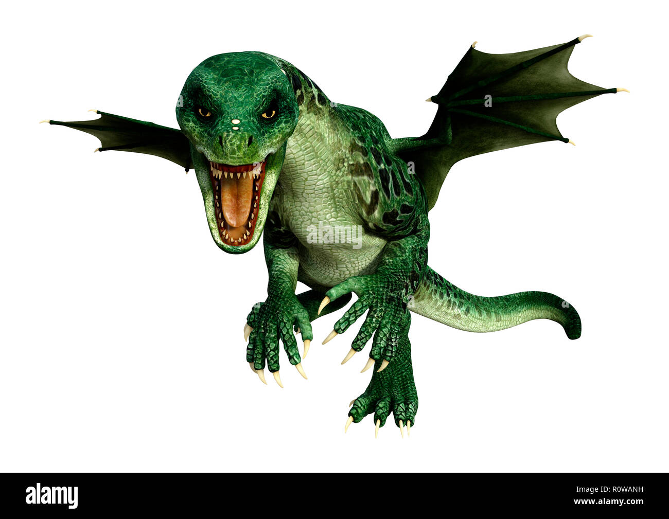 3D rendering of a green fantasy hatchling dragon isolated on white ...