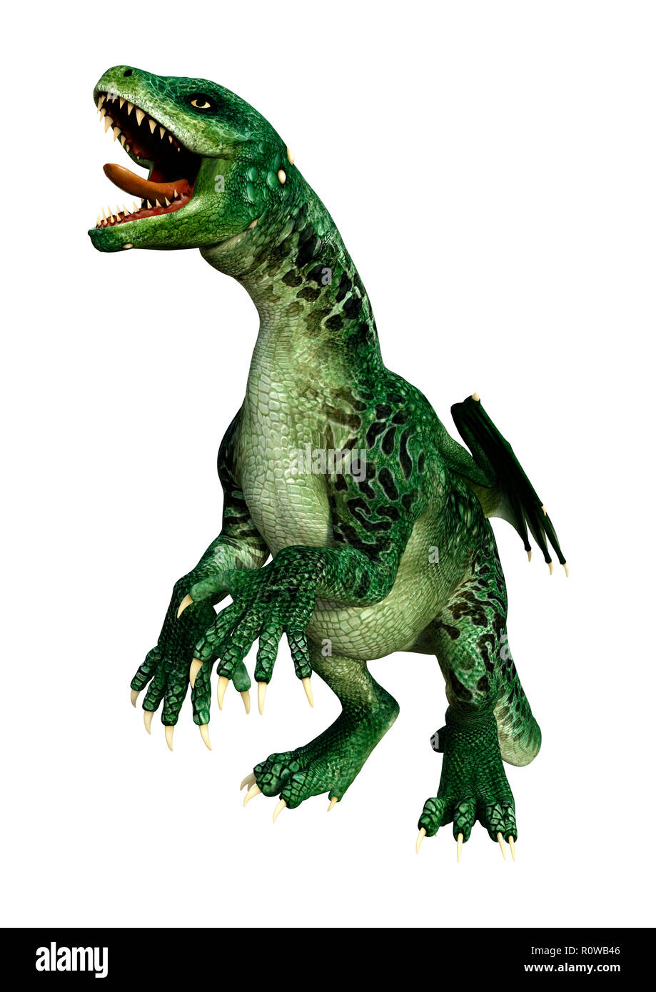 3D rendering of a green fantasy hatchling dragon isolated on white ...