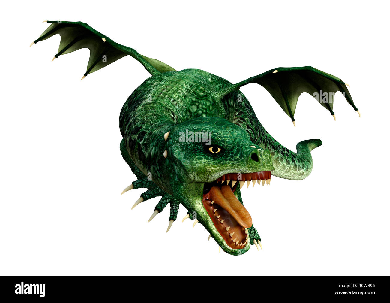 3D rendering of a green fantasy hatchling dragon isolated on white ...