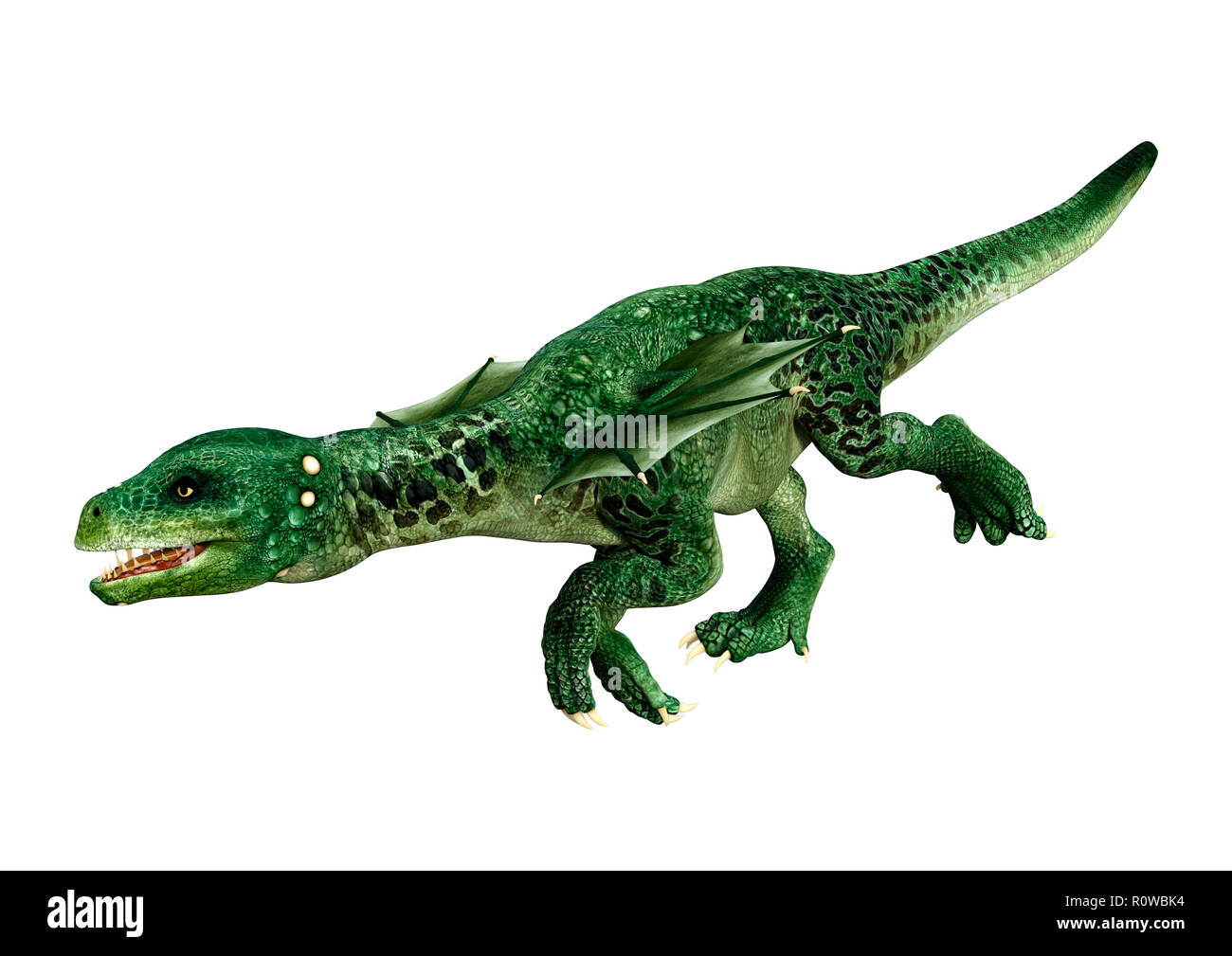 3D rendering of a green fantasy hatchling dragon isolated on white ...