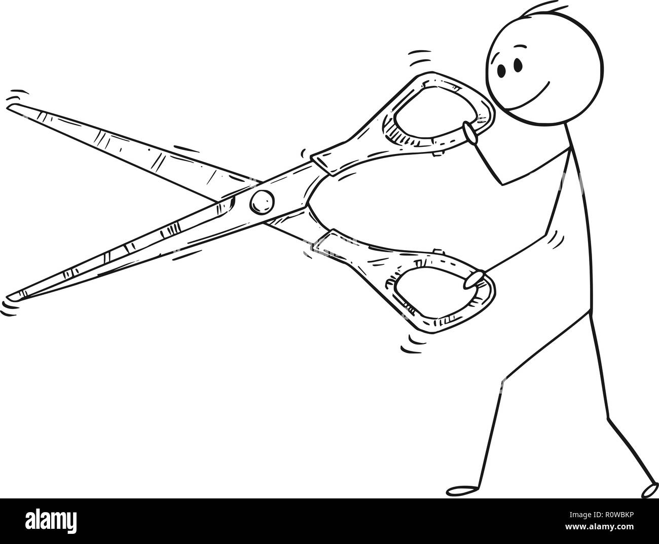 Cartoon of Man or Businessman Cutting With Big Scissors Stock Vector ...