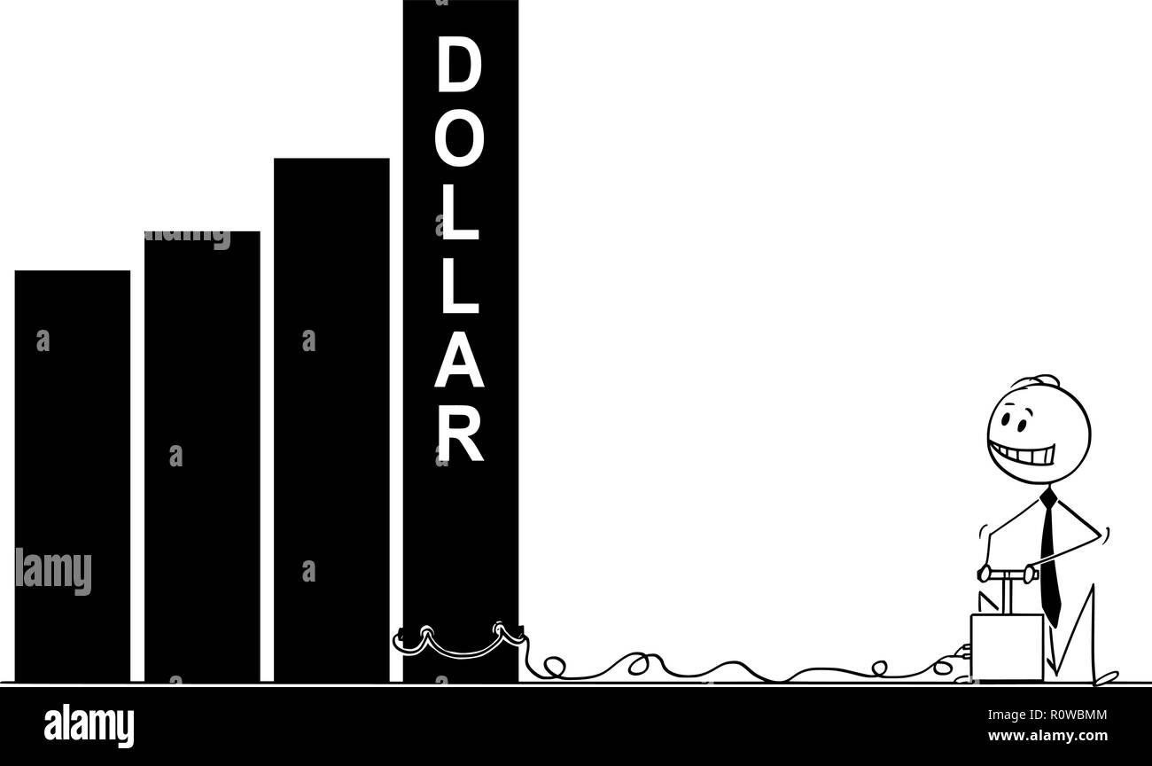 Cartoon of Businessman Using Detonator and Explosive to Destroy Dollar ...