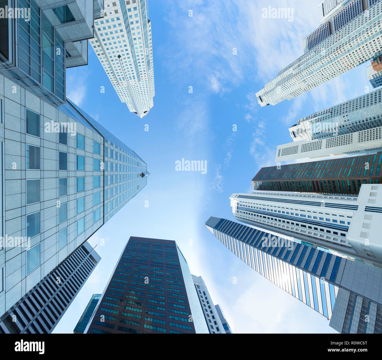 Business buildings view from look up with blue sky and cloud. Business ...