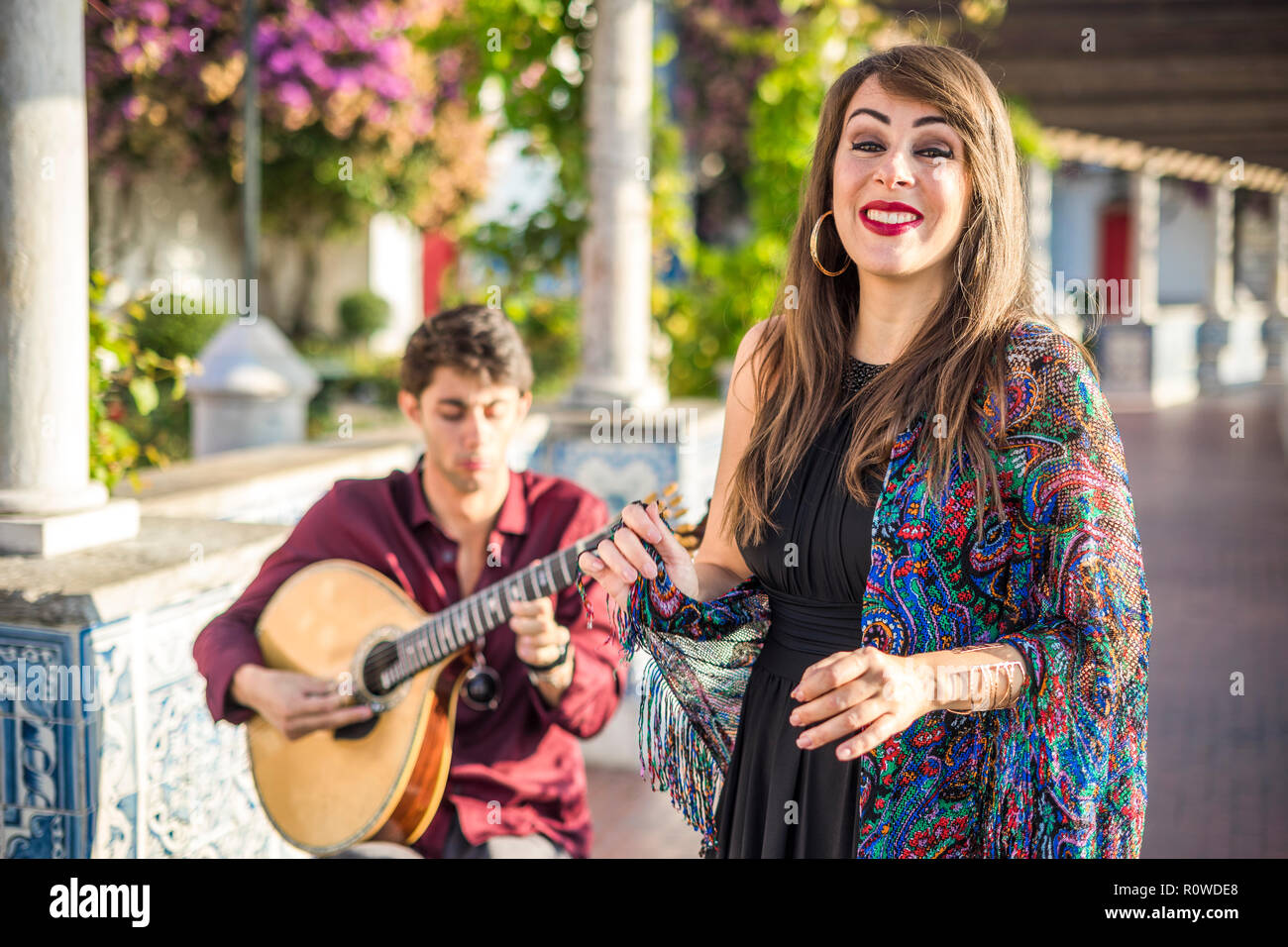 Band performing traditional music fado under pergola with portuguese ...
