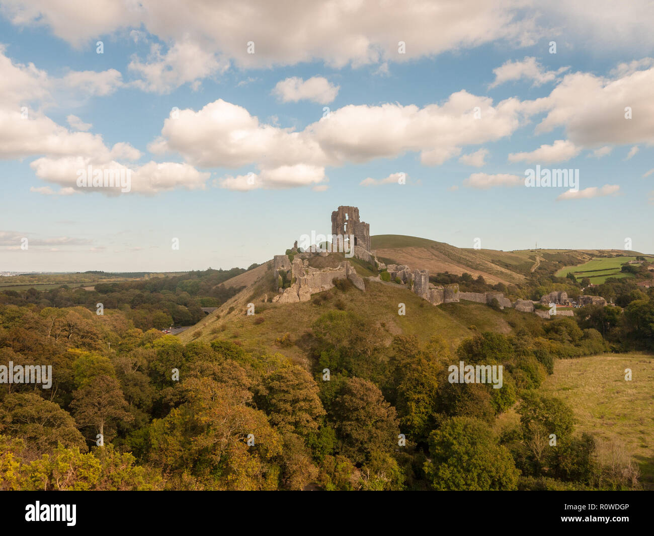 corfe castle dorset holiday skyline blue clouds nature landscape ...