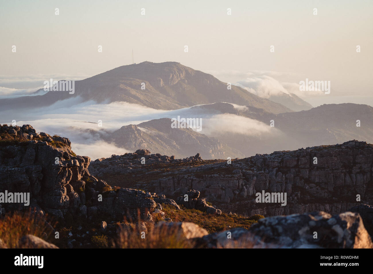 Low lying clouds over the constantia peak, cape town south africa Stock ...