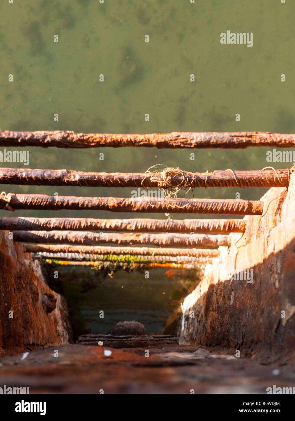 rusty old stairs harbour marina leading down empty retro vintage ...