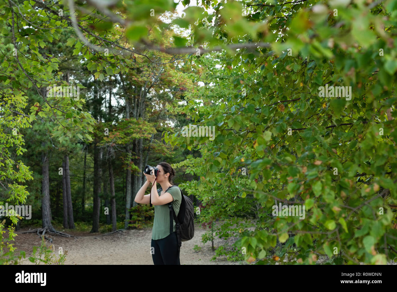 Woman clicking photos with camera Stock Photo - Alamy