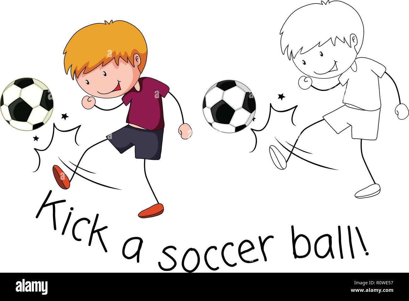 Doodle boy kick a soccer ball illustration Stock Vector Image & Art - Alamy