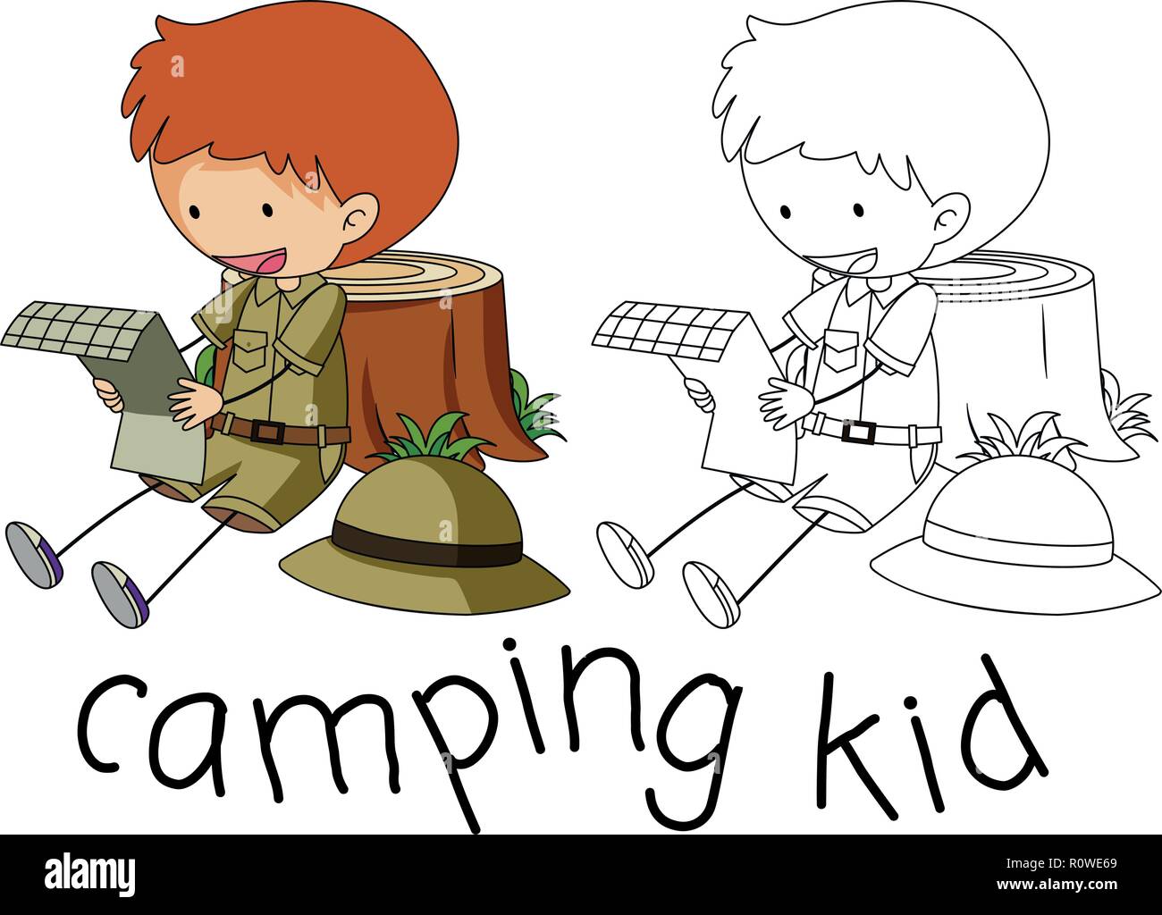 Doodle camping kid character illustration Stock Vector Image & Art - Alamy