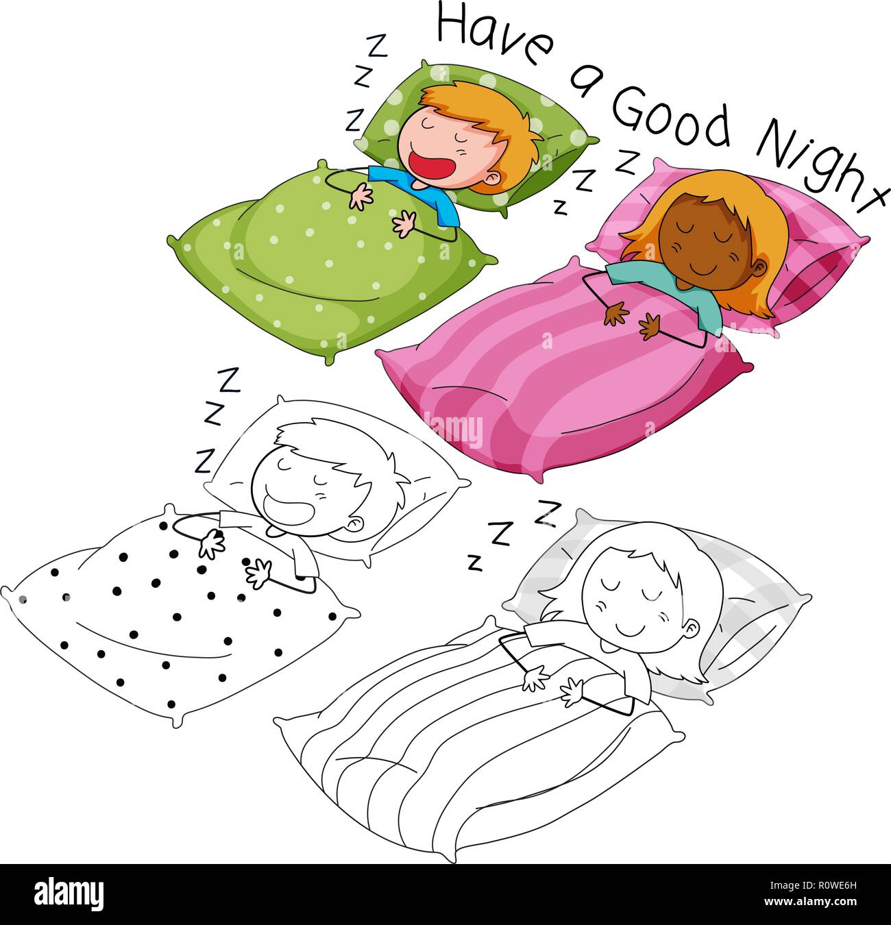 Doodle boy and girl sleeping illustration Stock Vector Image & Art - Alamy