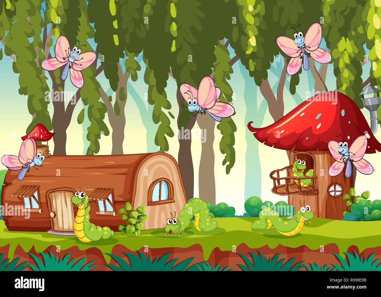 Butterfly and caterpillar in nature illustration Stock Vector Image ...