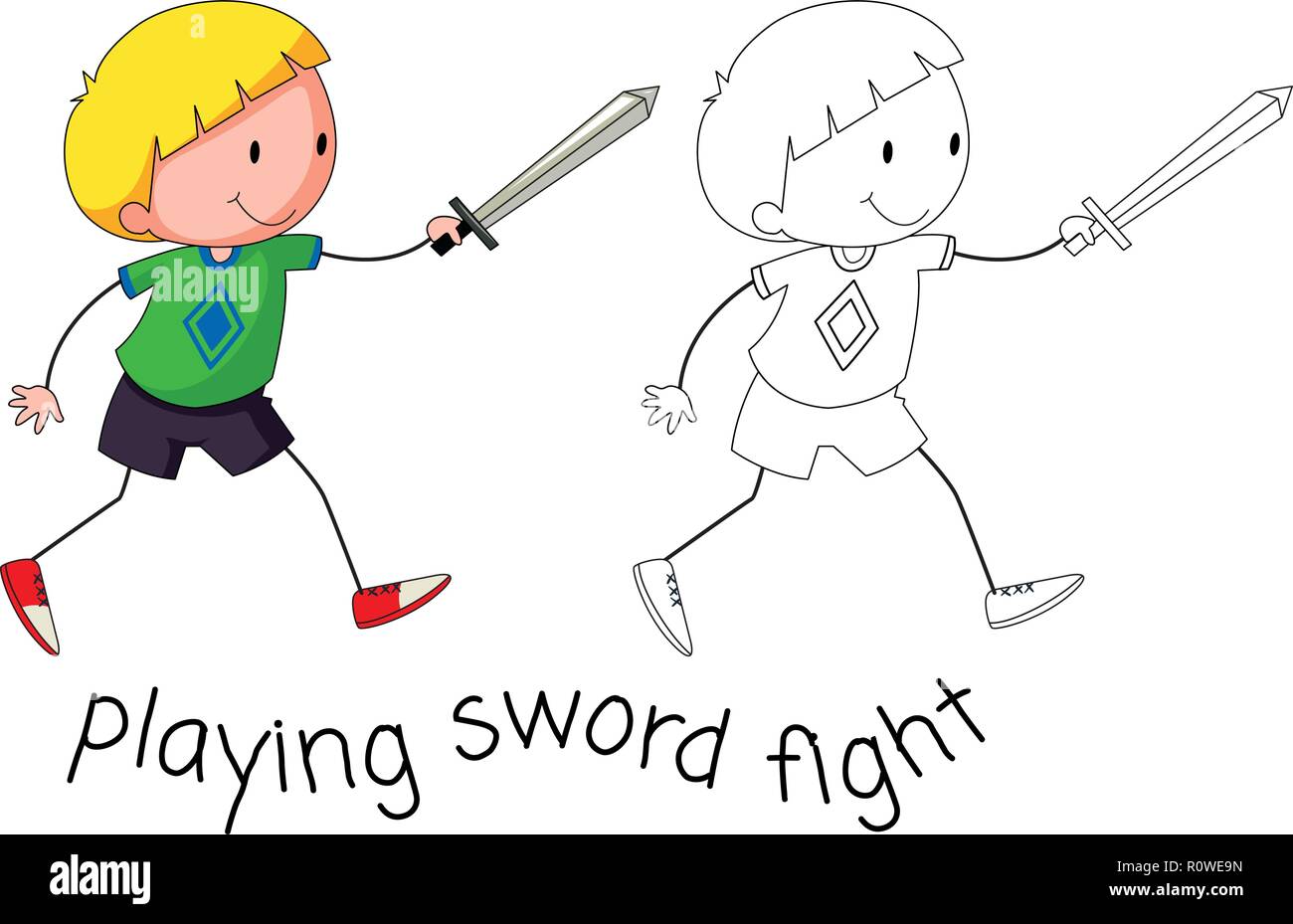 Doodle boy playing sword fight illustration Stock Vector Image & Art ...