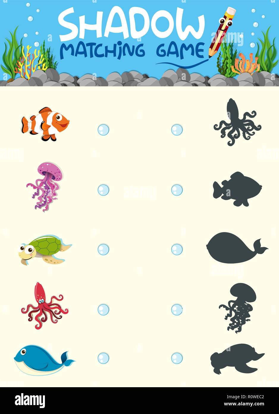 Shadow matching game worksheet illustration Stock Vector Image & Art ...