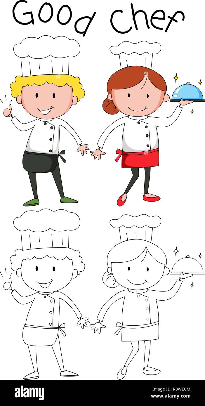 Doodle chef charcater on white background illustration Stock Vector ...