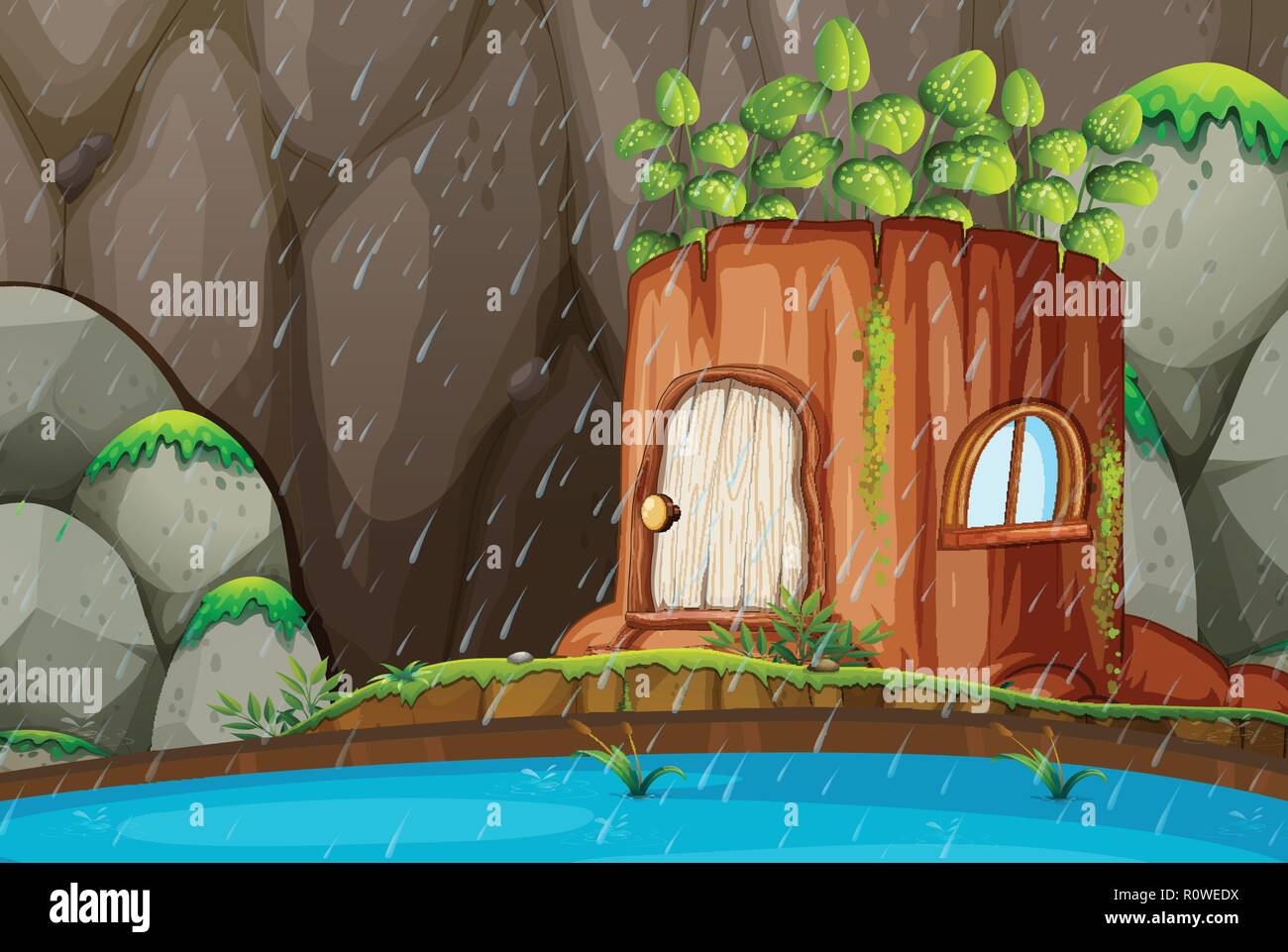 Enchanted tree trunk house illustration Stock Vector Image & Art - Alamy