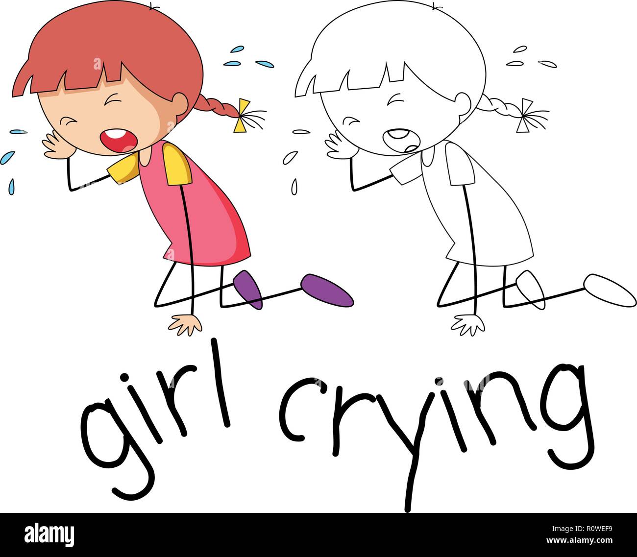 Doodle girl crying character illustration Stock Vector Image & Art - Alamy