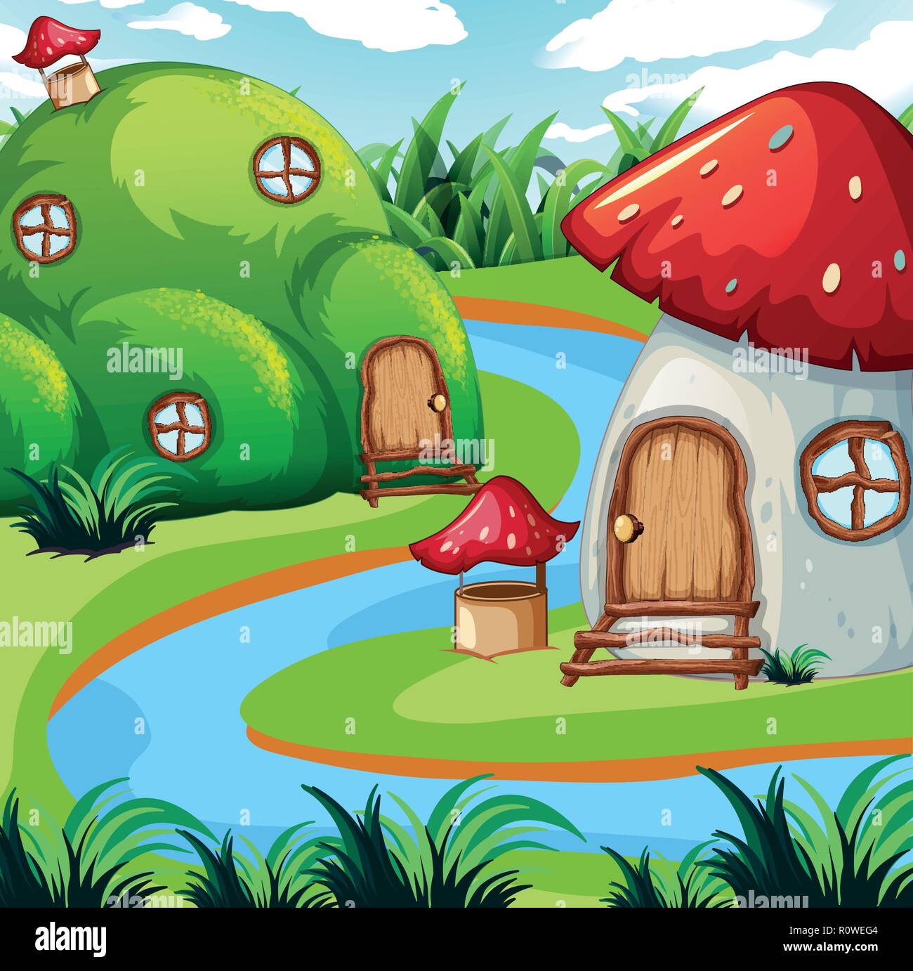 Enchanted mushroom house in nature illustration Stock Vector Image ...