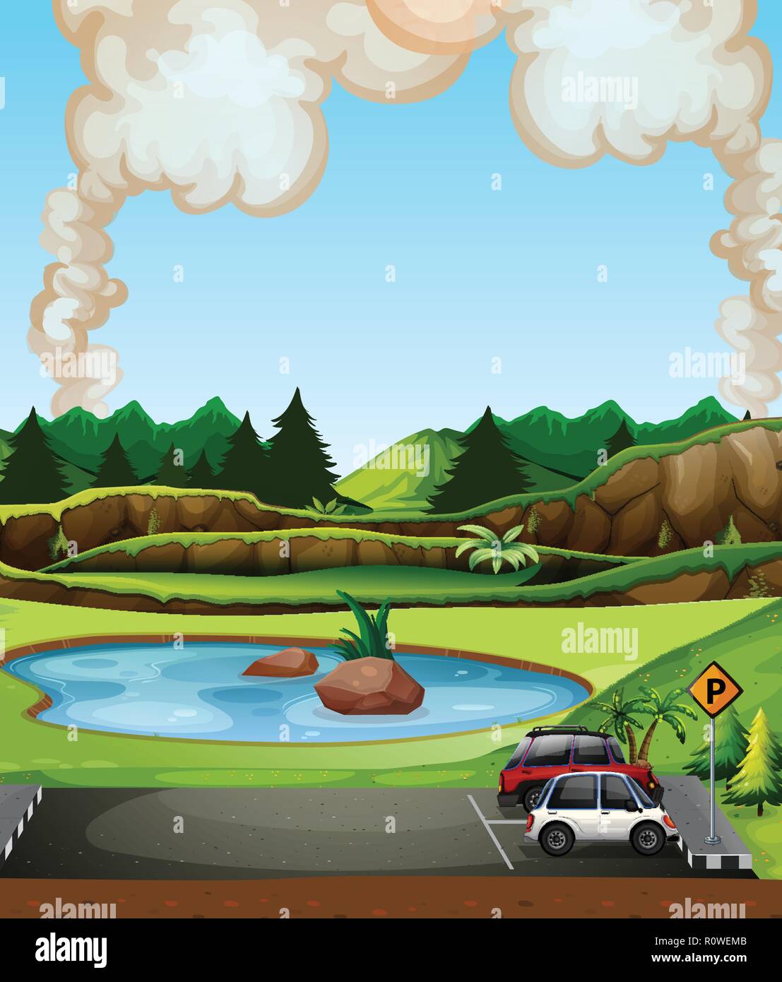 Beautiful green nature landscape illustration Stock Vector Image & Art ...