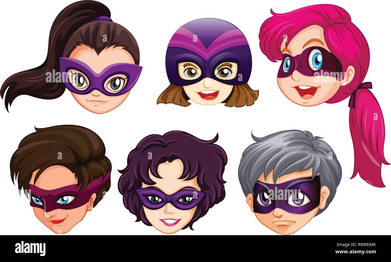 Set of female superhero head illustration Stock Vector Image & Art - Alamy