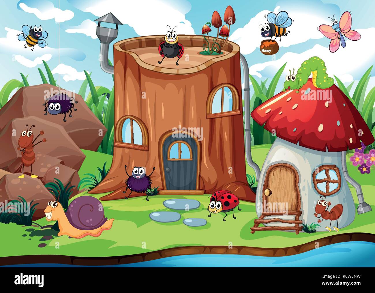 Insect next to enchanted house illustration Stock Vector Image & Art ...